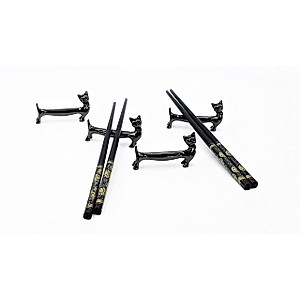 Cat Chopstick Rest Stainless Steel Spoon Fork and Knife Rests (Black)