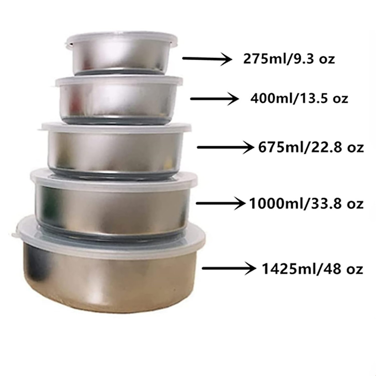 Tsyware [Set of 5] Stackable Stainless Steel Snack Food Storage Containers With Lids, Leakproof Clear Lids For Lunch, Leftovers, Soups, Salads Meal Prep and Storage, Reusable for Kids and adults