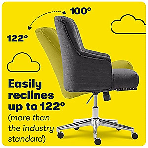 Serta Leighton Home Office Memory Foam, Height-Adjustable Desk Accent Chair with Chrome-Finished Stainless-Steel Base, 27.25D x 24W x 35.75H in, Dark Gray