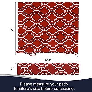 Basic Beyond Outdoor Chair Cushions for Patio Furniture, Waterproof Outdoor Cushions, Square Corner Patio Chair Cushions Set of 4 with Ties, 18.5"x16"x3", Trellis Red