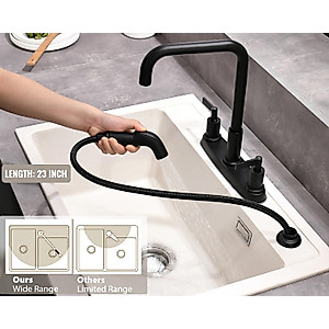 Kitchen Faucet with Sprayer, Black Kitchen Faucet, Matte Black Kitchen Sink Faucet, Stainless Steel Kitchen Sink Faucet with Side Sprayer, 3 or 4 Hole RV Utility Laundry Kitchen Faucets KMF028B