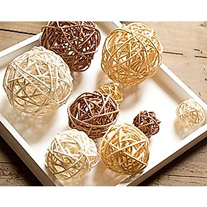 Set of 9 Mixed 3cm 5cm 7cm White Beige and Coffee Small Decorative Wicker Rattan Balls Natural Sphere Orbs for Vase Bowl Filler Christmas Tree Ornaments Wedding Centerpieces Home Patio Garden Hanging