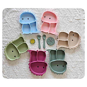 Silicone Baby Feeding Set, Baby Led Weaning Supplies, Eating Essentials Utensils with Suction Plate and Bowl, Pocket Bib, Sippy Cup with Lid, Forks Spoons Snack Container (Tropical Blue) 6M +