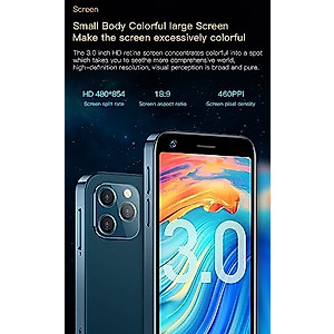 XS12 Pro Super Mini 4G LTE Smartphone 3.0-inch Display 4GB RAM 32GB/64GB ROM 8 Core Android 10.0 Dual SIM 2000mAh 13MP with Google Play Store Backup Small Mobile Phone (Blue, 2GB+16GB)