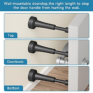 2PCS Spring Door Stoppers, Aluminum Door Stoppers for Bottom of Door, Hydraulic Shock Absorbent Technology, Matte Silicone Tip Black Door Stopper, 4.33 Inch Height