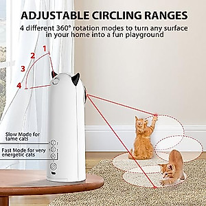 Cat Laser Toy Automatic, lnteractive Cat Toys for Indoor Cats USB/Batteries Power, Automatic Cat Toy with 2 Speed Patterns 3 Modes /4 Angles, Adjustable Circling Ranges and Speed for Cats/Dogs (White)