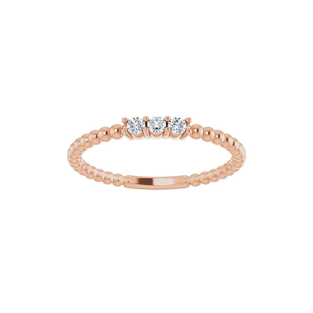 Solid 14k Rose Gold 1/10 Cttw Diamond Beaded Ring Band (.10 Cttw) (Width = 2.1mm) - Size 5