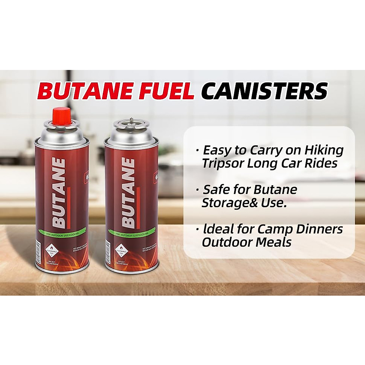 NATIONAL STANDARD Butane Fuel Canisters for Portable Camping Stoves, UL Listed- Explosion Proof - RVR System - 4 Pack