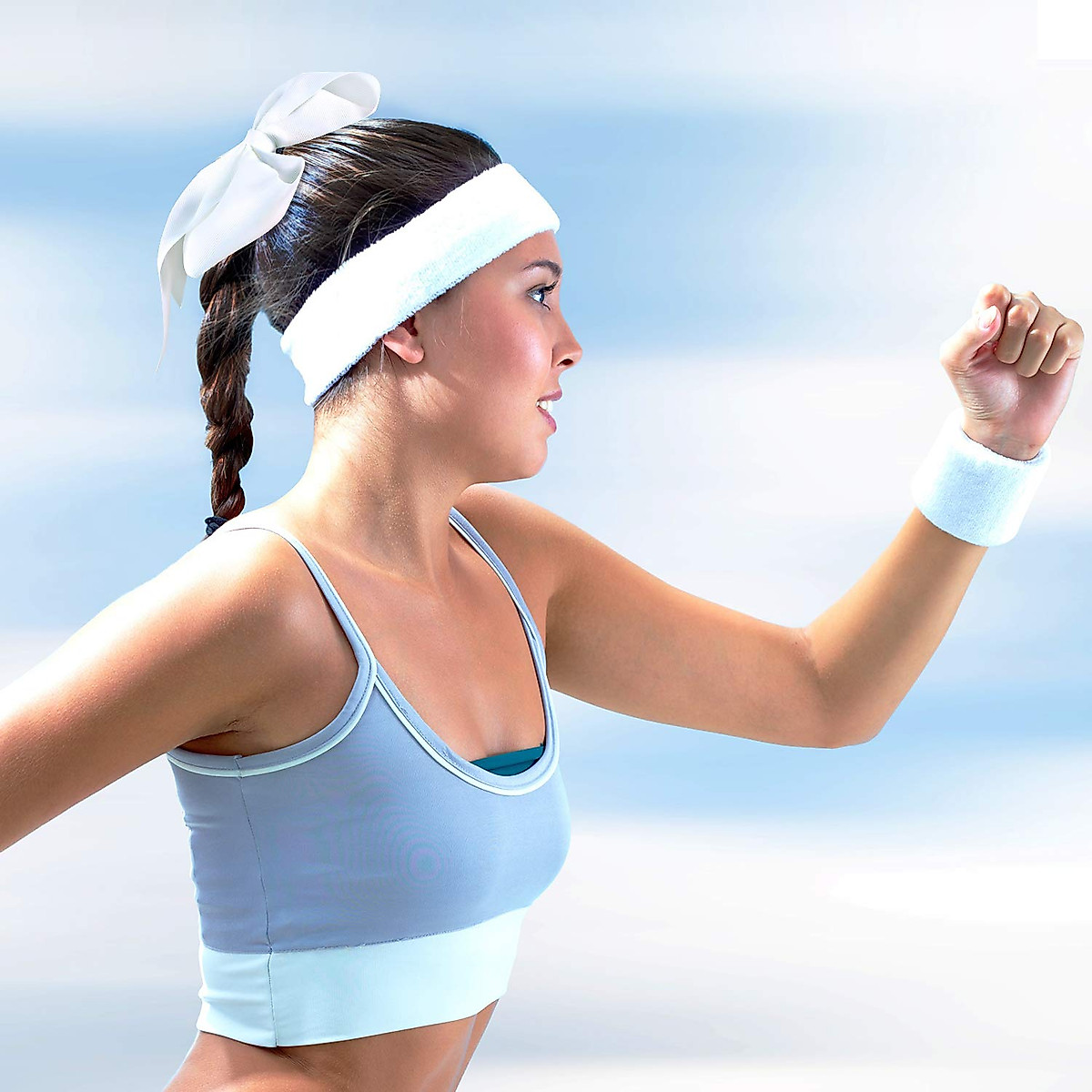 2 Packs Jumbo Cheerleading Bow 8 Inch Large Cheer Hair Bows with Ponytail Holder for Teen Girls Softball Outfit Uniform(White)