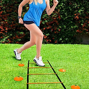 Yes4All Ultimate Combo Agility Ladder Training (Orange) Set – Speed Agility Ladder Orange 12 Adjustable Rungs, 12 Agility Cones & 4 Steel Stakes - Included Carry Bag