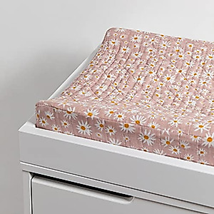 Babyletto 100% Quilted Organic Cotton Changing Pad Cover, GOTS-Certified, Fitted 360°, Ultra-Soft and Breathable Muslin - Daisy