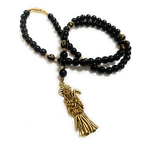 Acrylic Holy death's necklace, rosary style. Collar de la Santa Muerte de acrilico estilo rosario. Grim reaper Y style necklace.