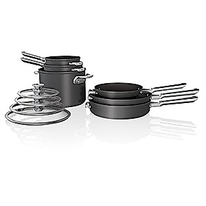 Ninja K32014 Foodi NeverDull Premium Knife System, 14 Piece Set, Stainless Steel/Black & C59500 Foodi NeverStick Premium 10-Piece Cookware Set, Anti-Scratch Nesting Pots & Pans, Slate Grey