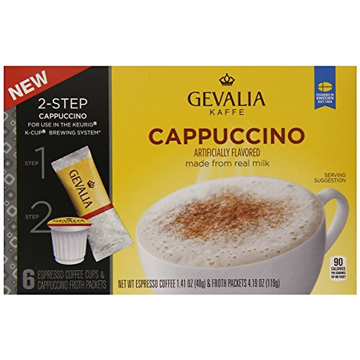 Gevalia Kaffe, 2-Step K-Cup & Froth Packets, (Cappuccino Espresso), 6 Count (Pack of 3)
