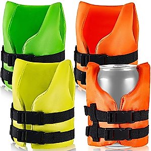 3 Pcs Puffer Jacket Cup Holder Life Vest Can Cooler Life Preserver Wine Bottle Cover Insulated Beverage Cooler Jacket Cover Cooler for Valentine Gift (Orange, Yellow and Fluorescent Green)