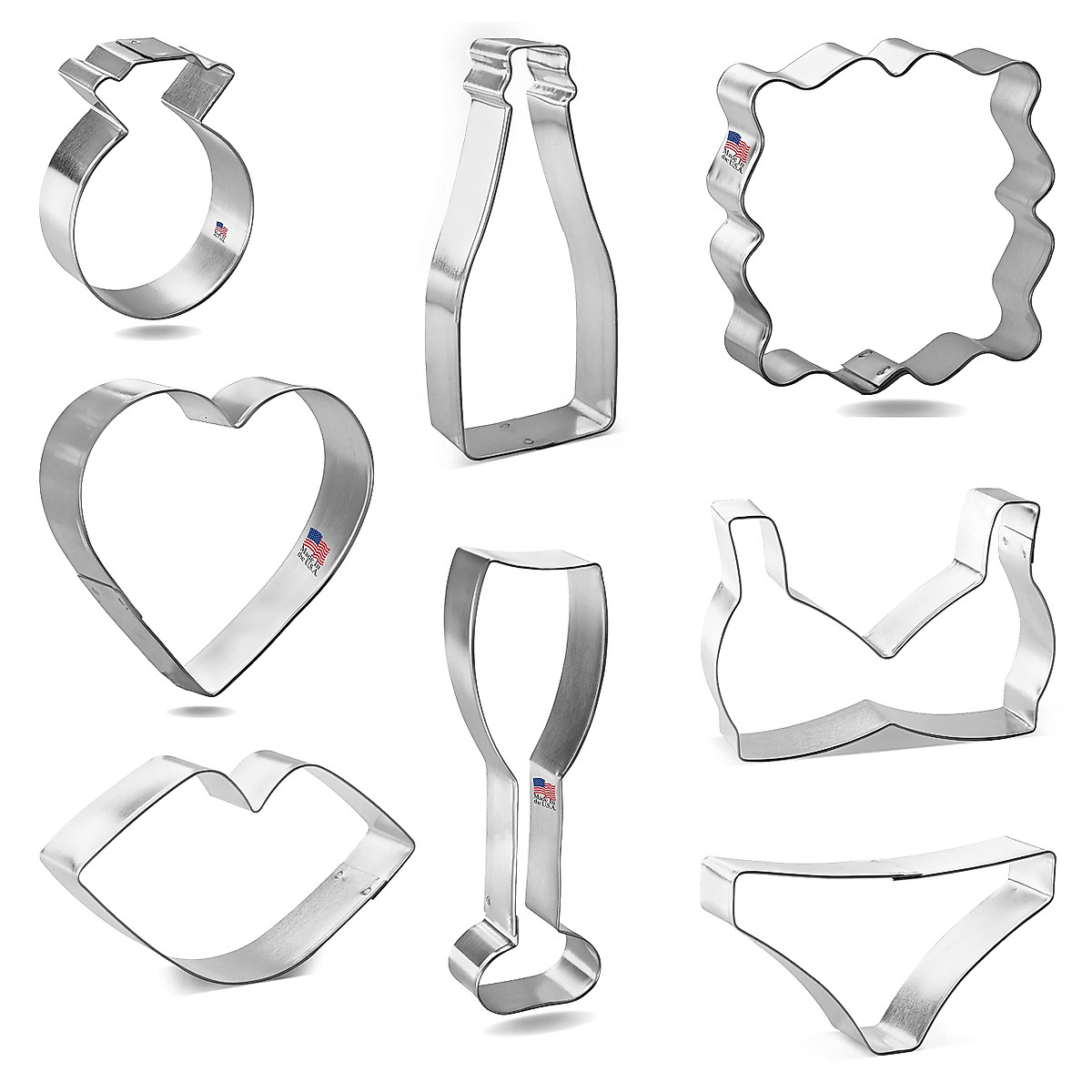 Bachelorette Party Cookie Cutter Set 8 Pc - Foose Cookie Cutters - USA Tin Plated Steel