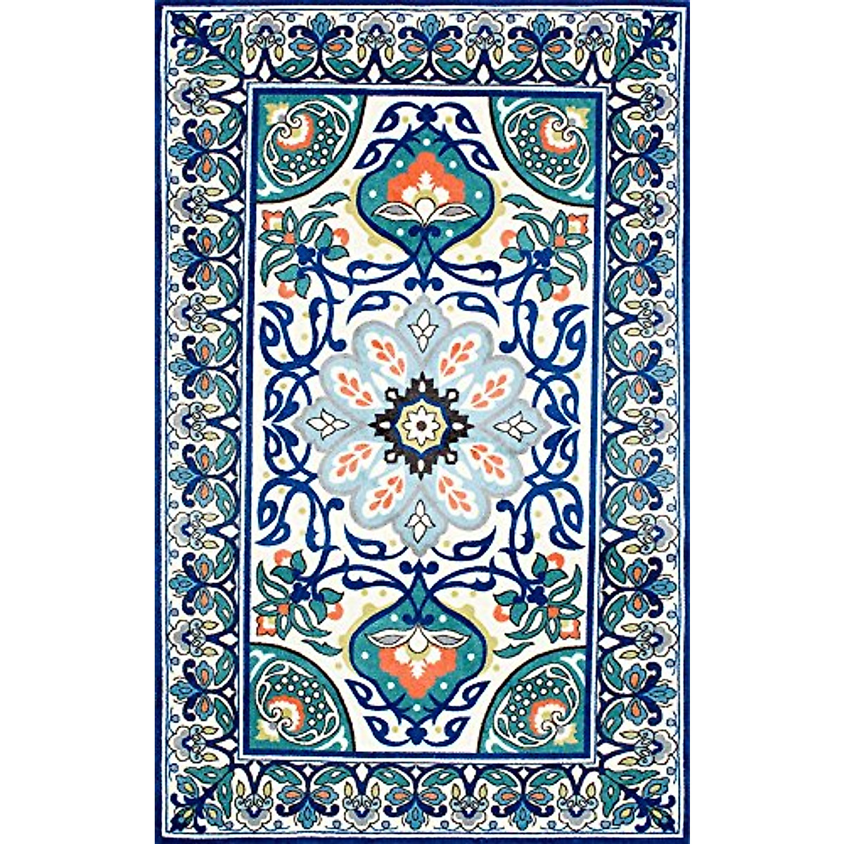 nuLOOM 4-Feet-by-6-Feet Floral Leda Rug - Blue