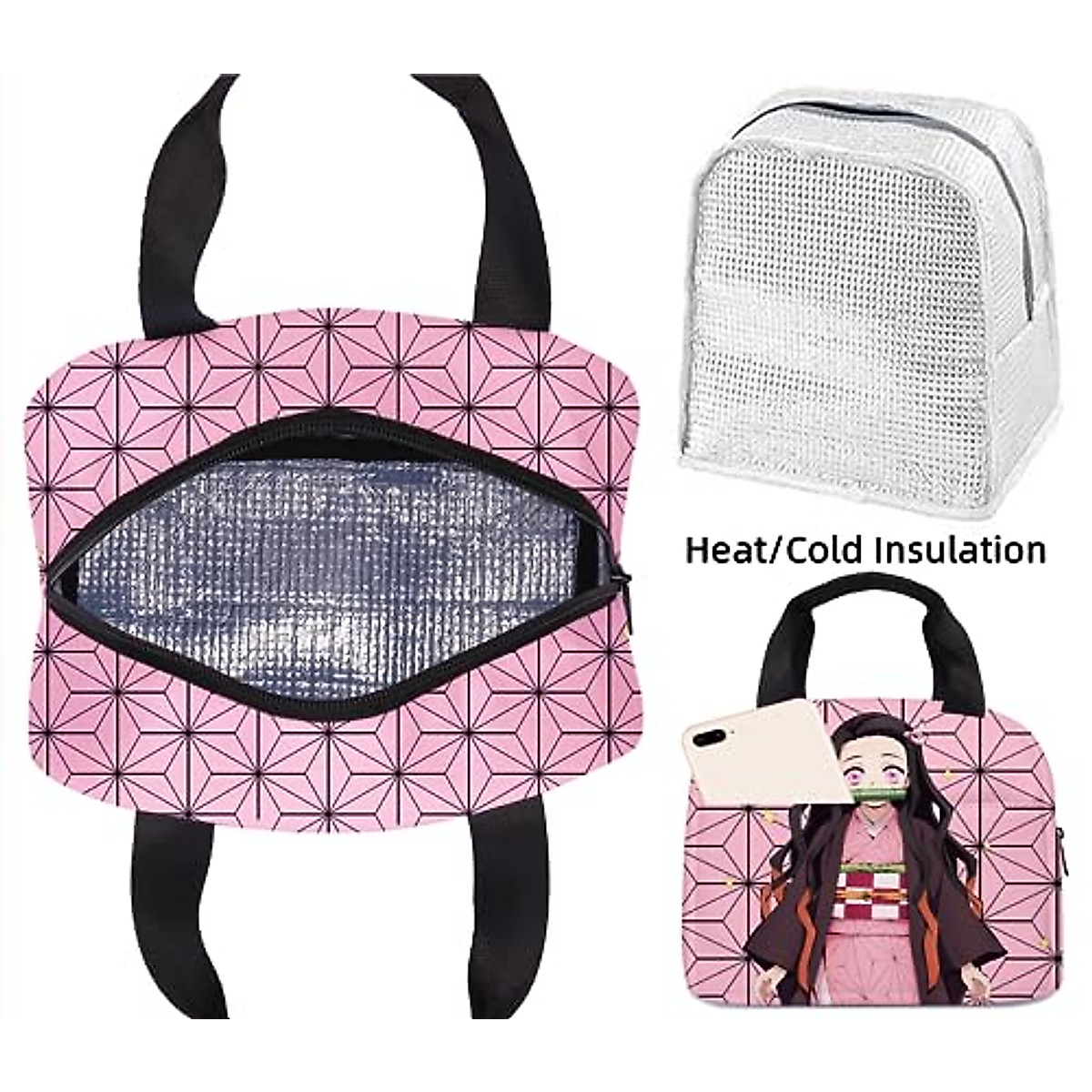 XIXISA 16" Nezuko Laptop Backpack with Lunch Box Bag Anime Shinobu Laptop Backpacks (Nezuko)