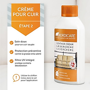 Nordicare Leather Cleaner Care Kit for Sofas, Cars, Furniture - Leather Cleaner for Sofas - Car Leather Cleaner, Leather Cleaner for Car Seats - with UV Protection - Made in Denmark 8.45 oz
