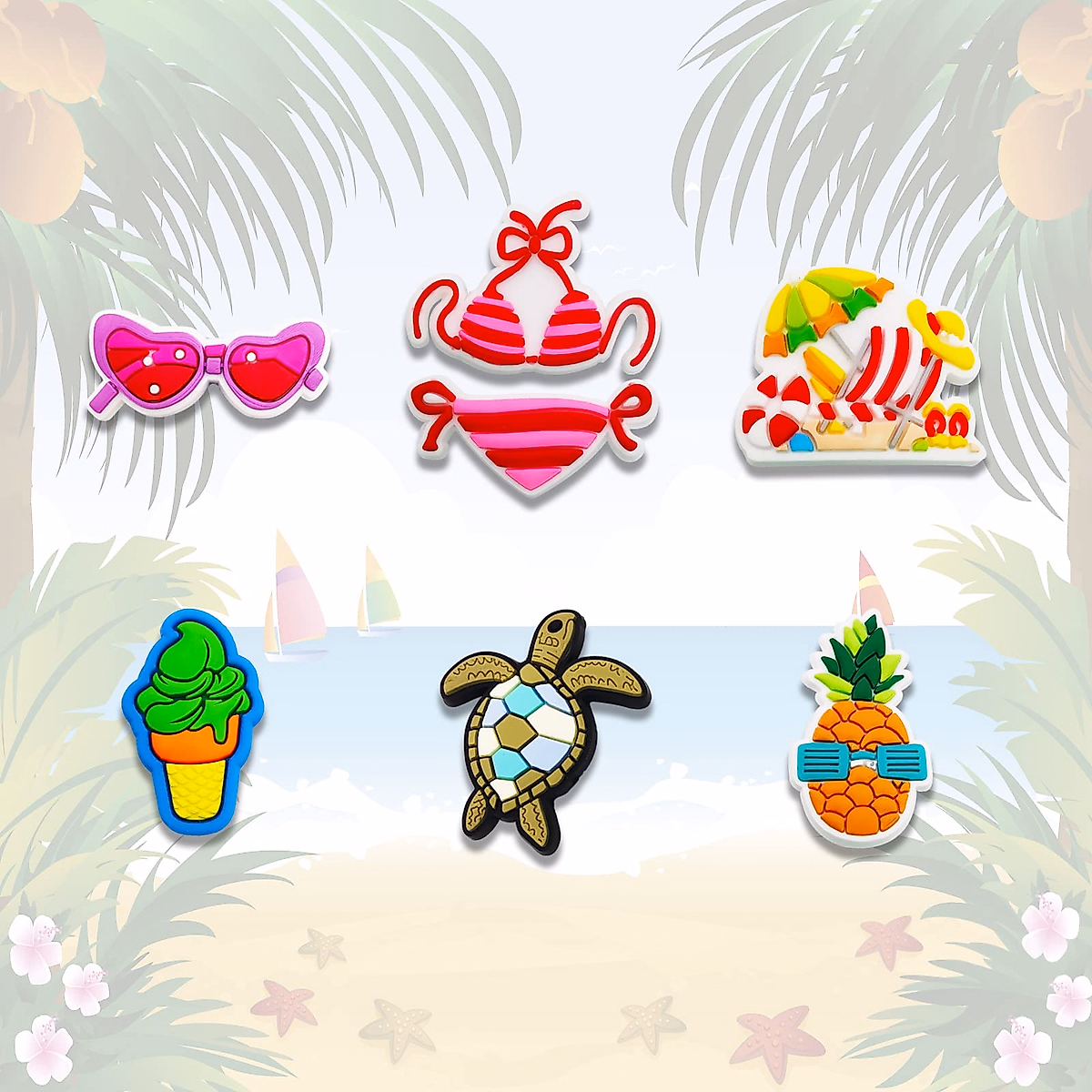 25PCS Hawaii Shoe Charms for Croc Bubble Slides Clogs Sandals, Summer Beach Shoe Accessories Decorations for Girls Women Teens Adults