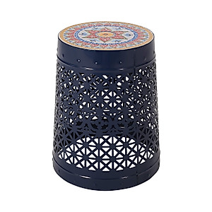 Christopher Knight Home Justin Outdoor Lace Cut Side Table with Tile Top, Dark Blue