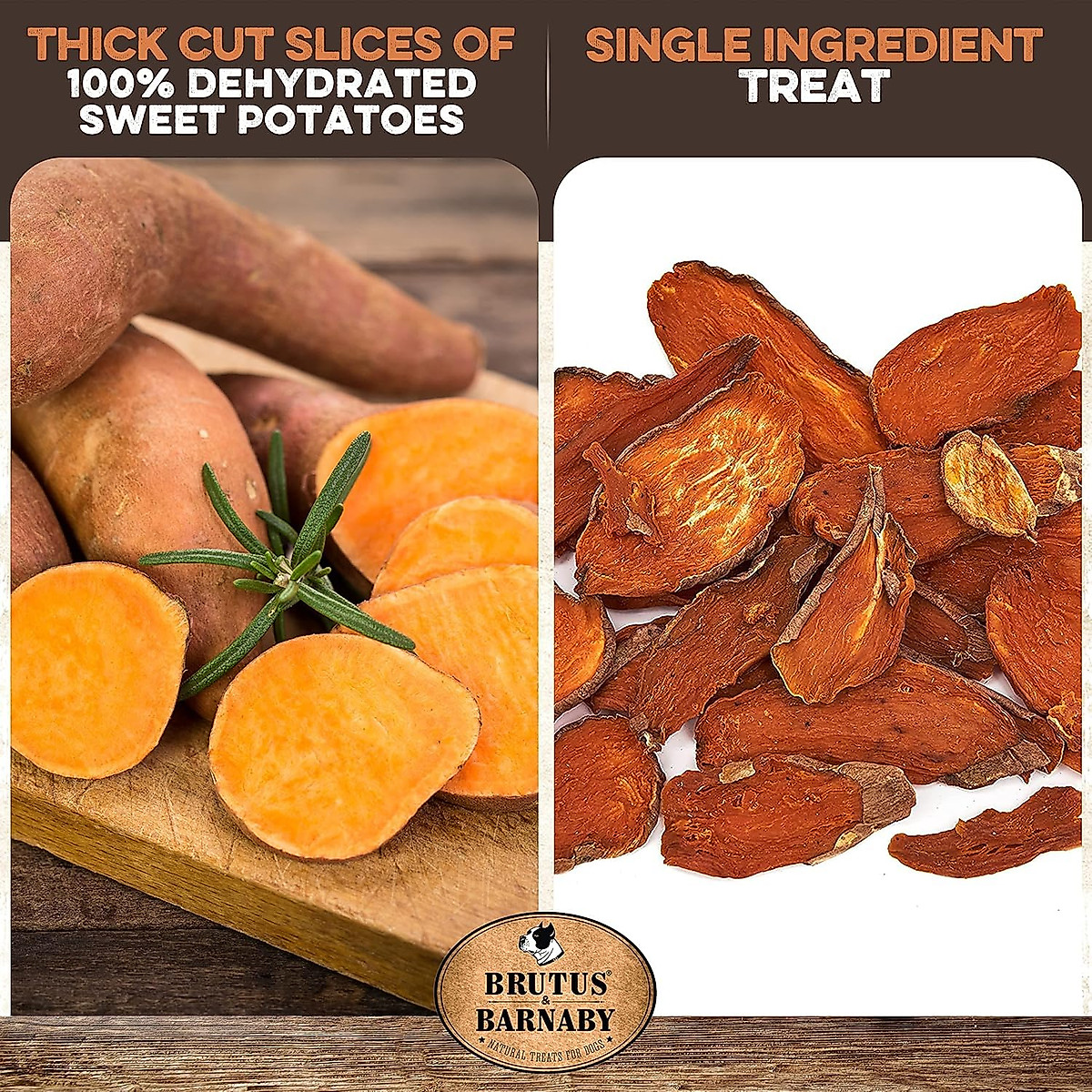 Sweet Potato Slices - Dog Treats - Single Ingredient Grain Free for Dogs, Best High Anti-Oxidant Healthy 100% Natural Thick Cut Dried Sweet Potato Dog Treats With No Added Preservatives (8oz)