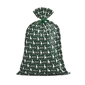 Loveinside Jumbo Large Plastic Gift Bag, Christmas Design Plastic Bag with Tag and Tie for Holiday - 56" x 36", 1 Pcs - Green Reindeer