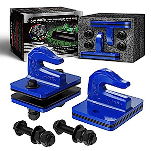 AUTMATCH Tractor Bucket Grab Hook 3/8" (2 Pack) - Grade 70 Forged Steel Bolt On Grab Hook Tow Hook Mount with Backer Plate and Rubber Pad, Max 18,000Lbs Work for Loader, Tractor Bucket, Truck, Blue