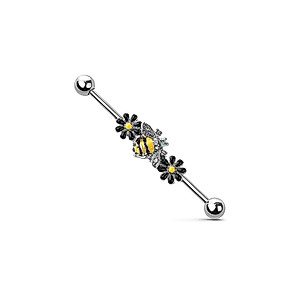 Body accentz 14G Stainless Steel Helix Cartilage Earring Bumble Bee Flower Blossom Industrial Barbell 1 1/2"