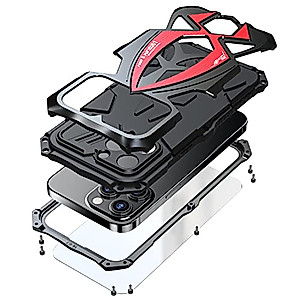 Lunivop Armor case Compatible with for iPhone 14 Pro Max Case 6.7 inch 2022 with Screen Protector Military Grade Metal Rugged Silicone 360° Full Shockproof Phone Case Cover Heavy Duty (Black red)