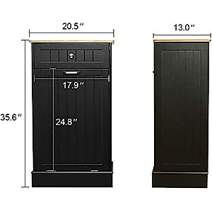 LUCKWIND Kitchen Cabinet Trash Can Holder Drawer – Stand Recycling Tilt Pull Garbage Wooden Cutting Board Removable Metal Handle 20” Wide (Black, Single)