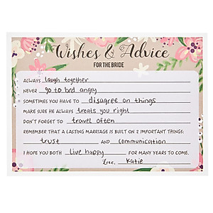 Best Paper Greetings 50 Pack Floral Wedding Advice Cards for Bride, Bridal Shower Games (5x7 In)