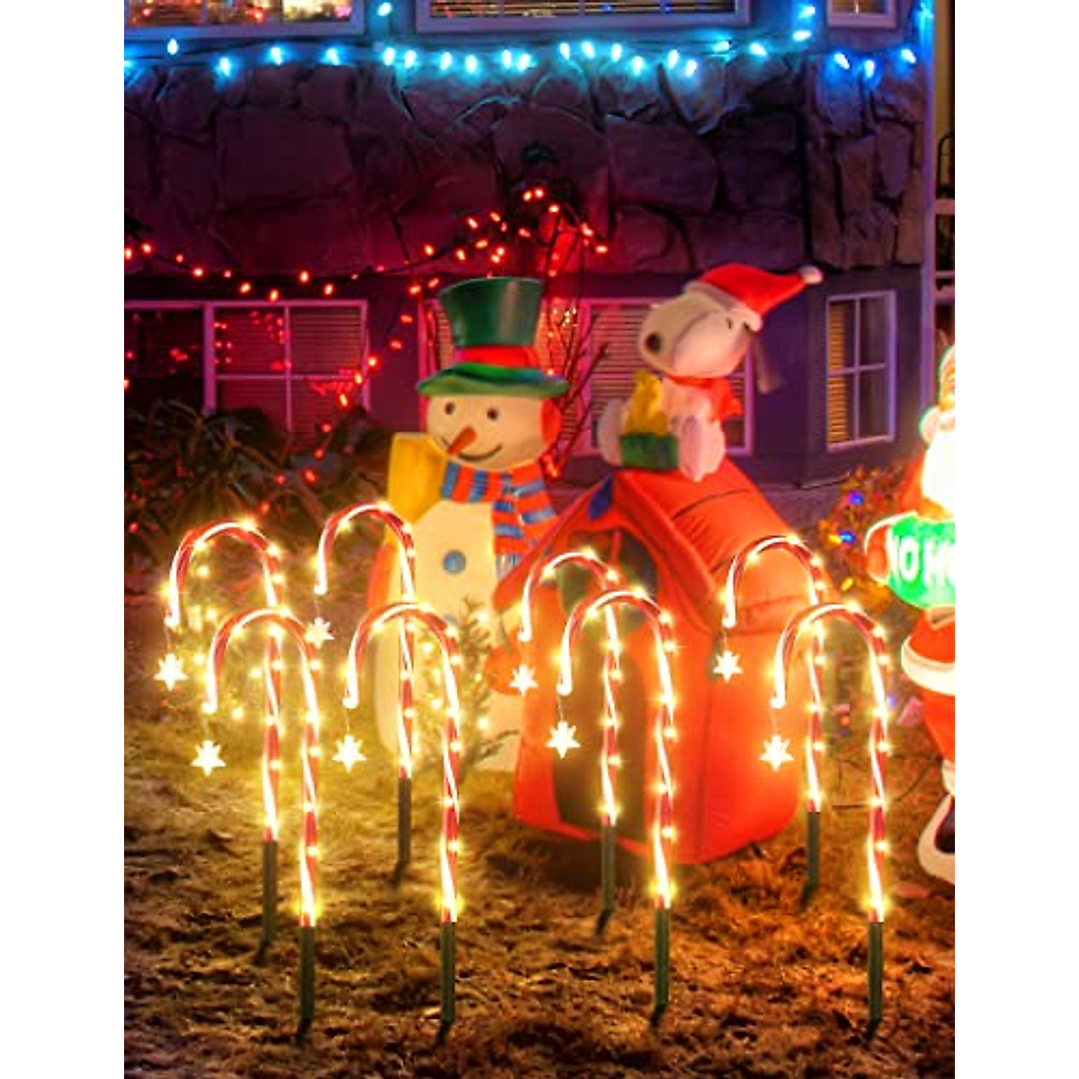 12 Pack Solar Christmas Candy Cane Lights, 21" Candy Cane Pathway Lights Outdoor Markers Christmas Decorations Lights with 8 Lighting Modes, for Xmas Holiday Party Garden Walkway Patio Garden Decor