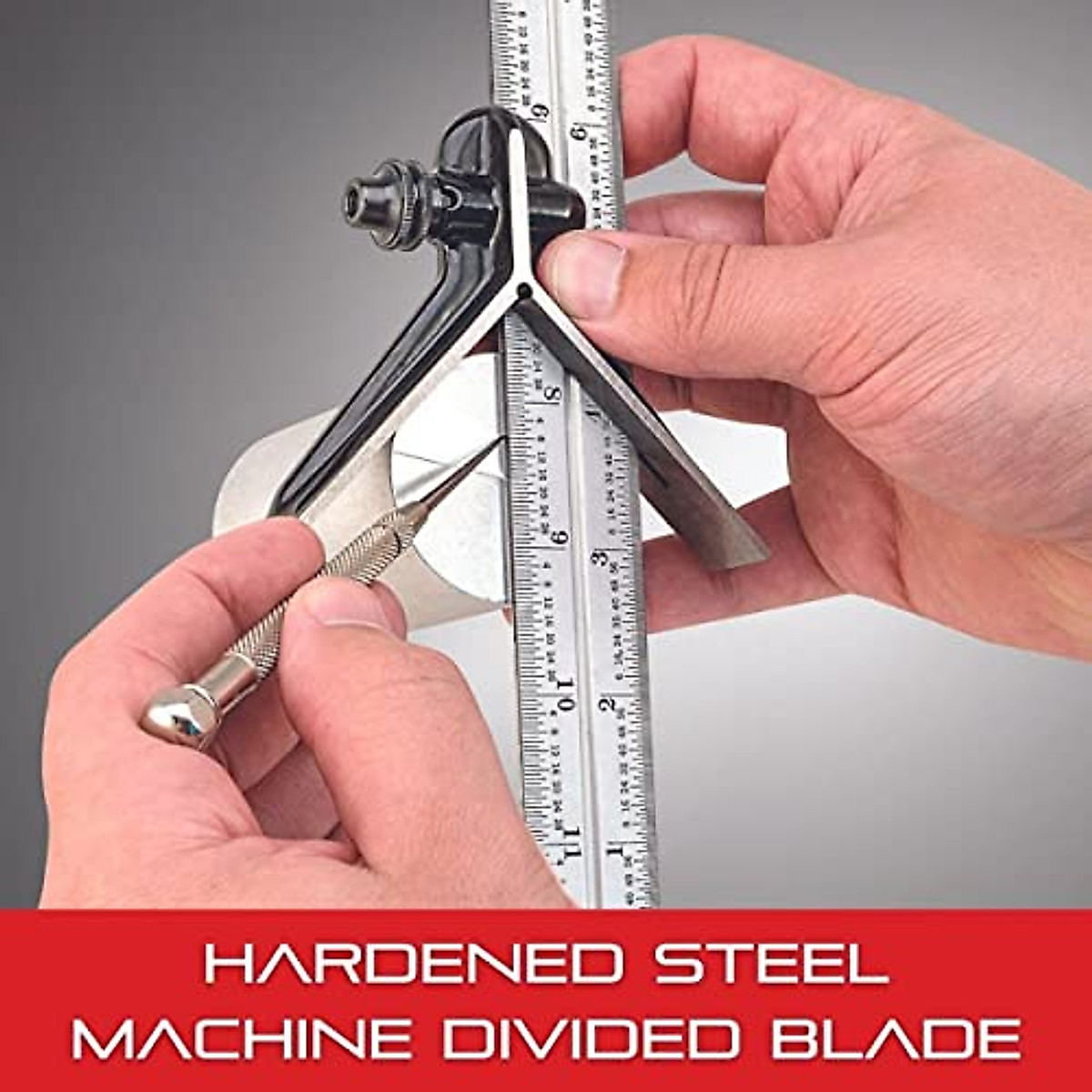 Starrett Steel Combination Square with Square and Center Head - 12" Blade Length, Cast Iron Heads, Hardened Steel, Reversible Lock Bolt, 4R Graduation Type - C11HC-12-4R