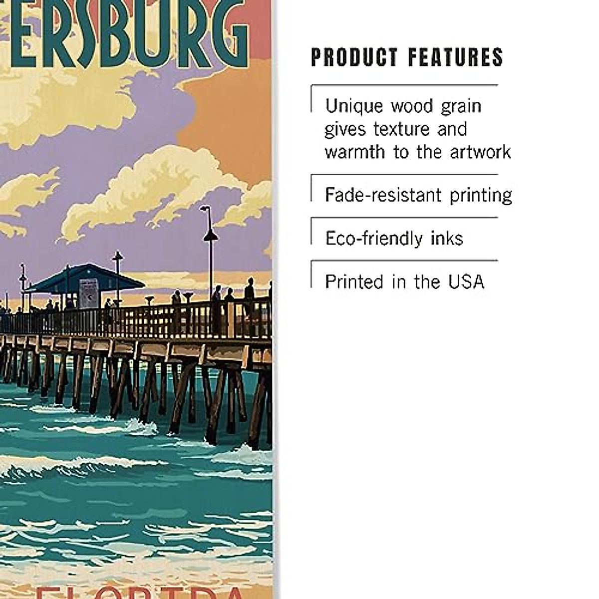 Lantern Press 6x9 Inch Wood Sign, Ready to Hang Wall Decor, St Petersburg, Florida, Pier and Sunset