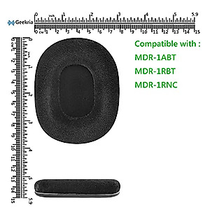 Geekria Comfort Velour Replacement Ear Pads for Sony MDR-1ABT, MDR-1RBT, MDR-1RNC Headphones Ear Cushions, Headset Earpads, Ear Cups Repair Parts (Black)