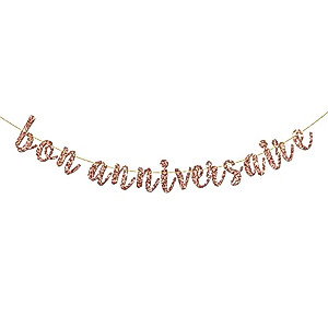 INNORU Bon Anniversaire Banner, French Theme Birthday Party Decorations, Birthday Anniversary Party Bunting Garland, Birthday Party Decorations, Rose Gold Glitter