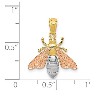 Solid 14k Yellow & Rose Yellow and White Gold Two Tone Polished Bee Pendant (17.1mm x 20.4mm)