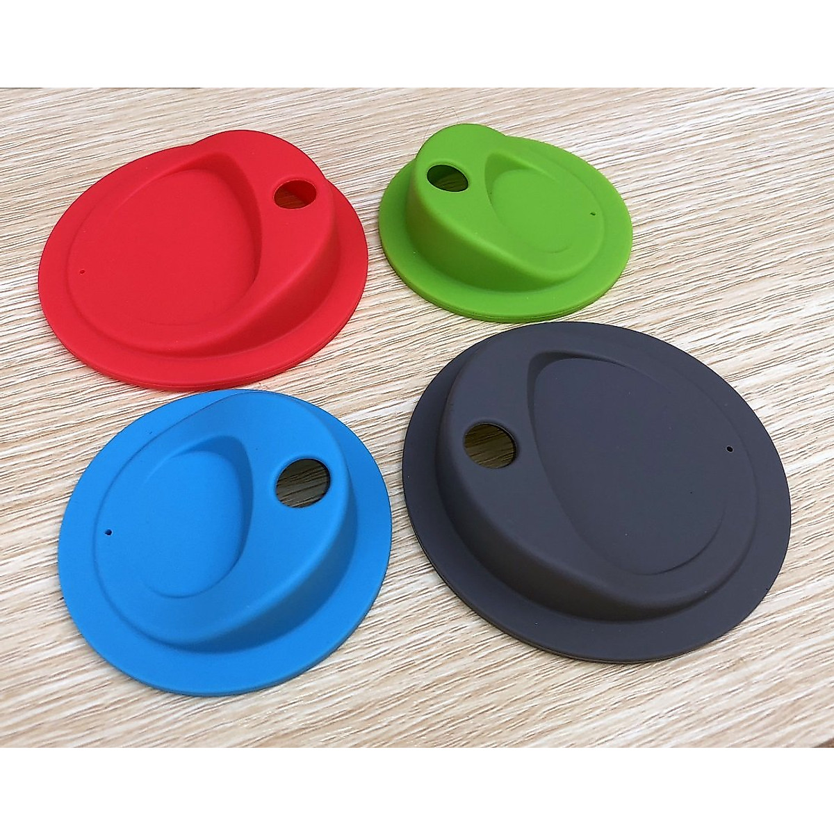 THINKCHANCES Reusable Food Grade and BPA Free Silicone Circulr Straw Hole Coffee Juice Drinking Sip Lid for Mason, Ball, Canning Jars (Wide Mouth, Grey) 6 Pack