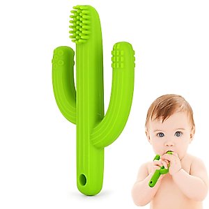 Cactus Teether, Baby Teething Toys for Babies 0-6 Months 6-12 Months, Self-Soothing Pain Relief Soft Baby Toothbrush for Babies, Toddlers, Infants, Boy and Girl, Natural Organic BPA Free(Green)