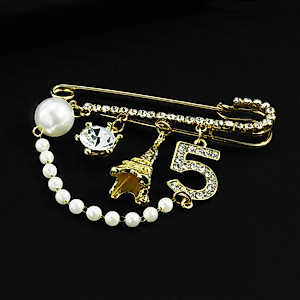 Mamfous Vintage Crown Number 5 Lapel Pins and Brooches for Women Rhinestone Jewelry with Simulated Pearl