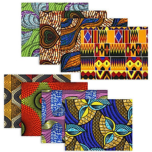 African Fabric,8 PCS African Ankara Print Fat Quarters Fabric Bundles,20 x 16 Inches/50 x 40 cm Cotton Polyester Quilting Fabric Material Scraps for Sewing Clothes Crafting Projects Patch Work