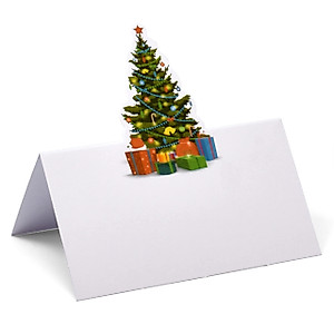 100 Pack Christmas Place Cards Holiday Seating Name Card Die Cut Xmas Tree Table Setting Folded Paper Tent Cards for Dinner Wedding Tables Placement Party Decorations 2" x 3.5"