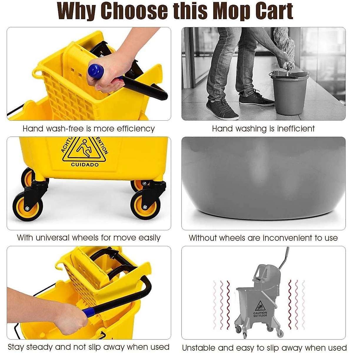 ARLIME Mop Bucket with Wringer On Wheels, 26 Quart Capacity Portable Wringer Trolley on Wheels, Side Press Floor Cleaning Wavebrake w/Handle, Mop Bucket for Home, Commercial, Restaurants