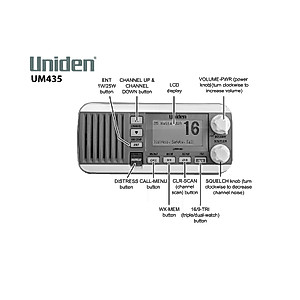 Uniden UM435 Advanced Fixed Mount VHF Marine Radio, All USA/International/Canadian Marine Channels Including New 4-Digit, CDN “B” Channels, 1 Watt/25 Watt Power, Waterproof IPX8 Submersible, White