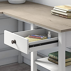 Bush Furniture Mayfield L Shaped Computer Desk with Desktop Organizer, 60W, Pure White and Shiplap Gray