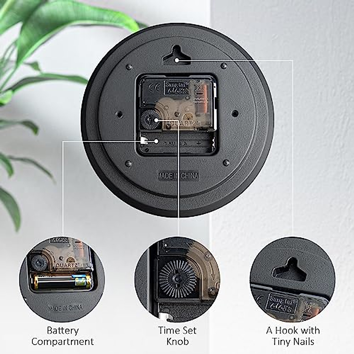 GLVSAE Wall Clock 12 Inches Non-Ticking Wall Clocks Battery Operated Non Ticking Large Easy to Read with Stereoscopic Dial Ultra-Quiet Movement Quartz for Office Classroom School Home Bedroom Kitchen