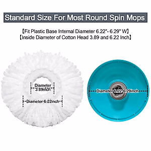 Tsmine Spin Mop Replacement Head - Microfiber Mop Heads Refills for Universal Spin Mop Floor Cleaning , Standard Replacement for Tsmine, for Hurricane, for Mopnado Round Shape Spin Mop Handle