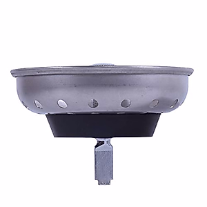 KONE 2PCS Kitchen Sink Basket Strainer Replacement for 3-1/2 Inch Standard Drains Brushed Stainless Steel Body Metal Center Knob with Rubber Stopper