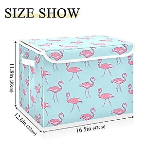 Kigai Beautiful Pink Flamingo Storage Bins with Lids and Handles 17x13x12 In Foldable Fabric Storage Basket Toys Clothes Organizer for Shelves Closet Home Bedroom Office